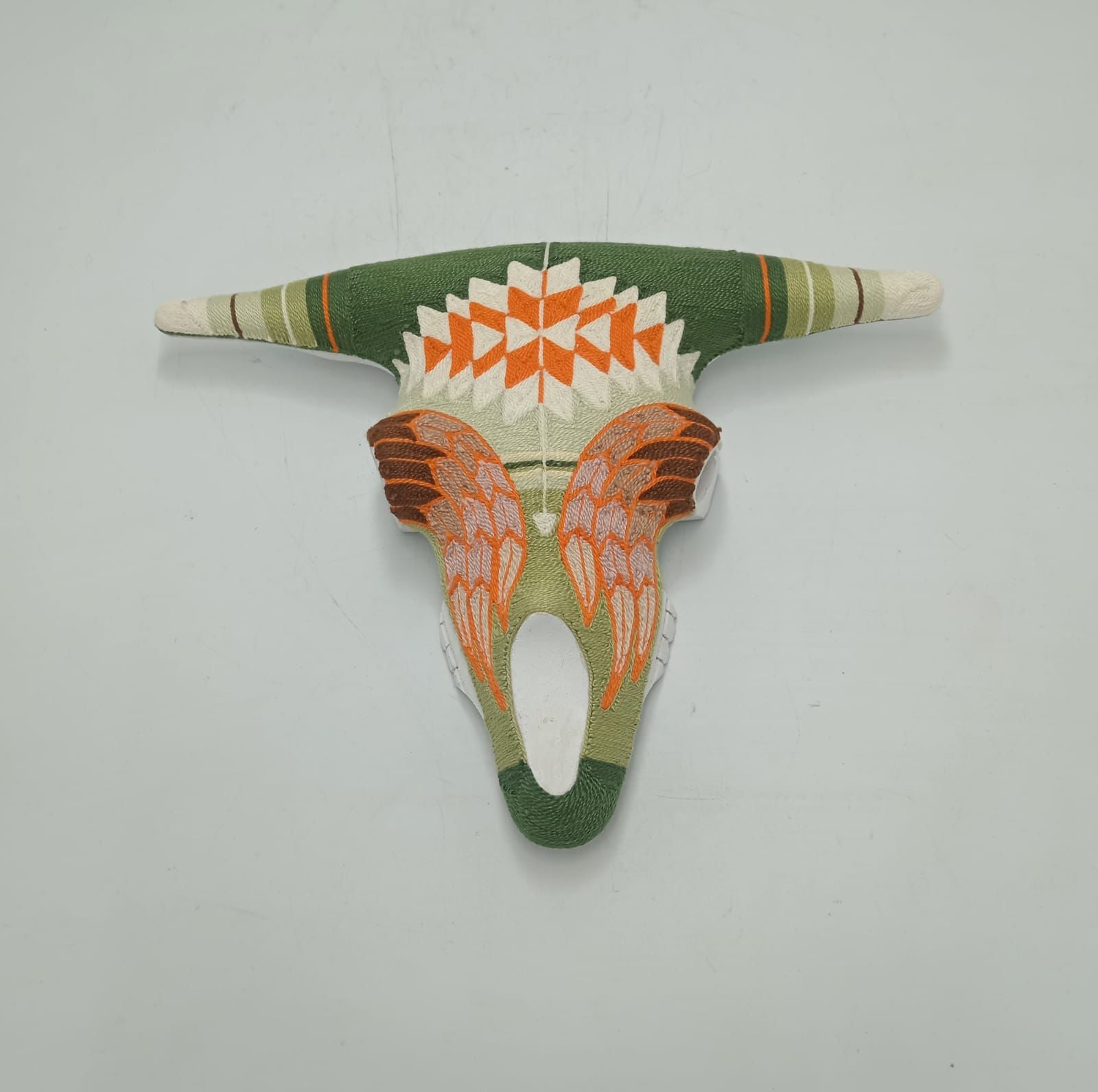 Mexican Folk Art Huichol Yarn Painting on Bull Skull By Alfredo Meraz ...