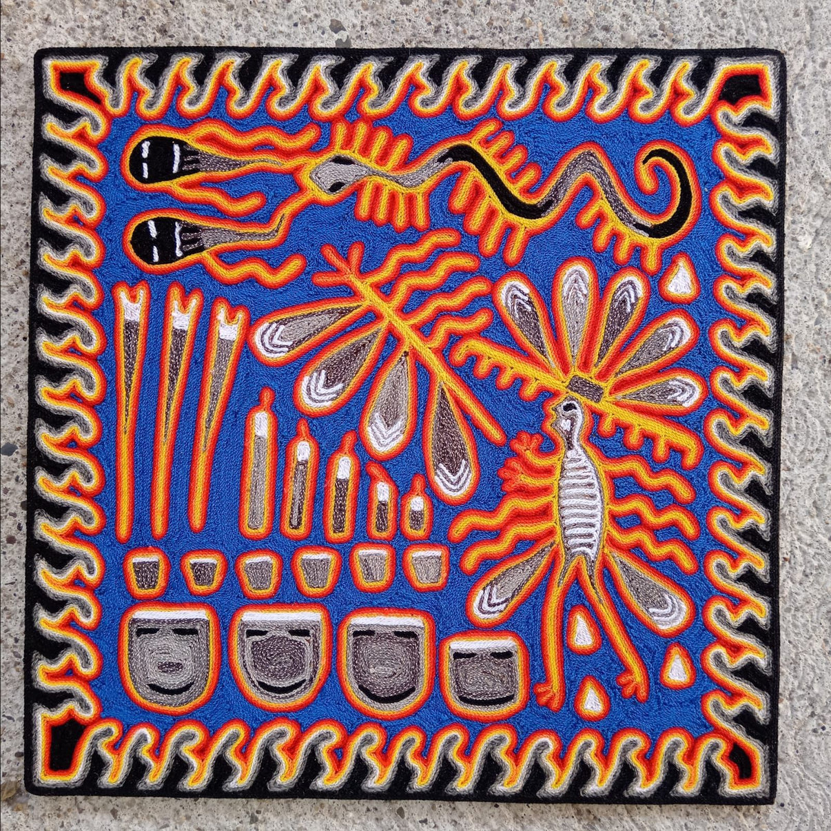 Huichol Indian Mexican Folk Art Yarn Painting by Silverio Gonzalez Rio ...