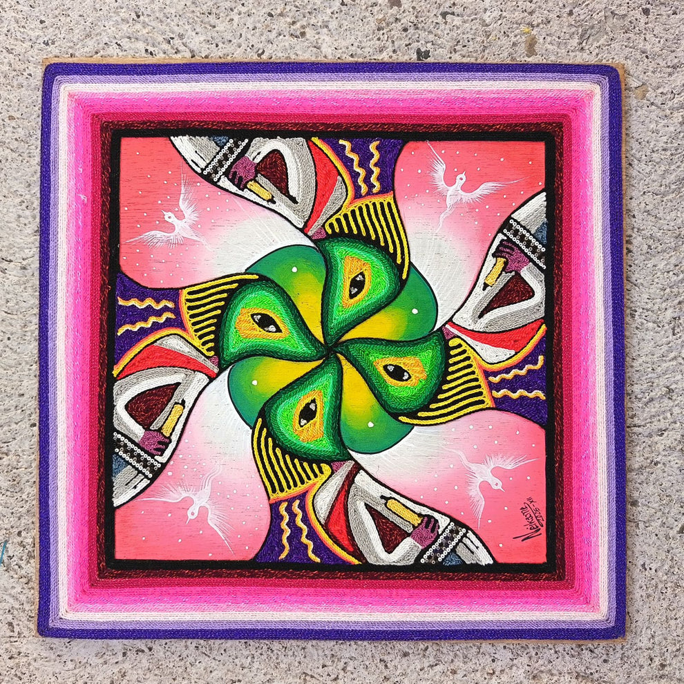 Huichol Mexican Folk Art Yarn Painting by Neikame PP8814 – Peyote People